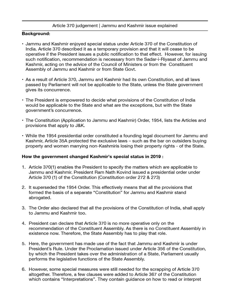 Article 370 AND RELATED ISSUES | PDF | Governance | Government