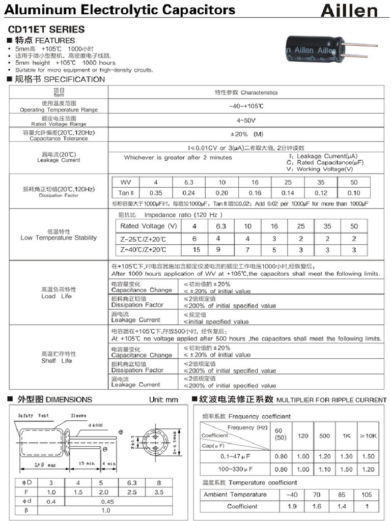 Aillen (Radial Thru-Hole) CD11ET Series | PDF