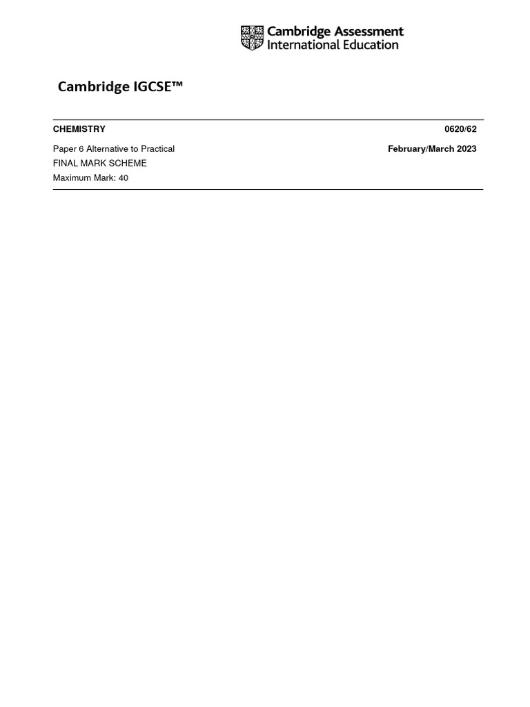 Chemistry March 2023 P6 MS | PDF | Sulfate | Precipitation (Chemistry)