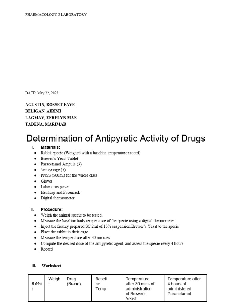 Determination of Antipyretic Activity of Drugs | PDF | Fever | Aspirin