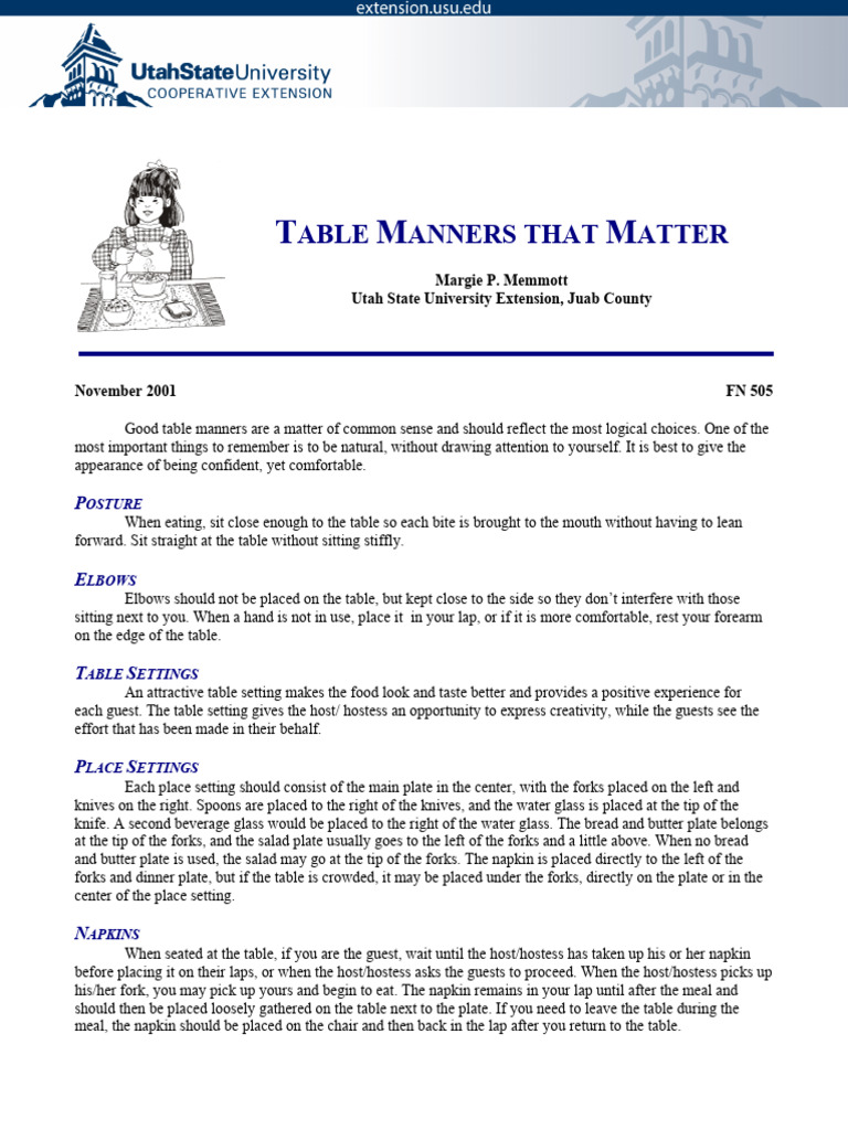 Table Manners | PDF | Tableware | Foods