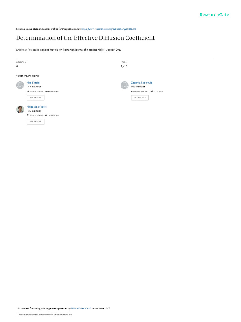 Determination of The Effective Diffusion Coefficient | PDF | Diffusion ...