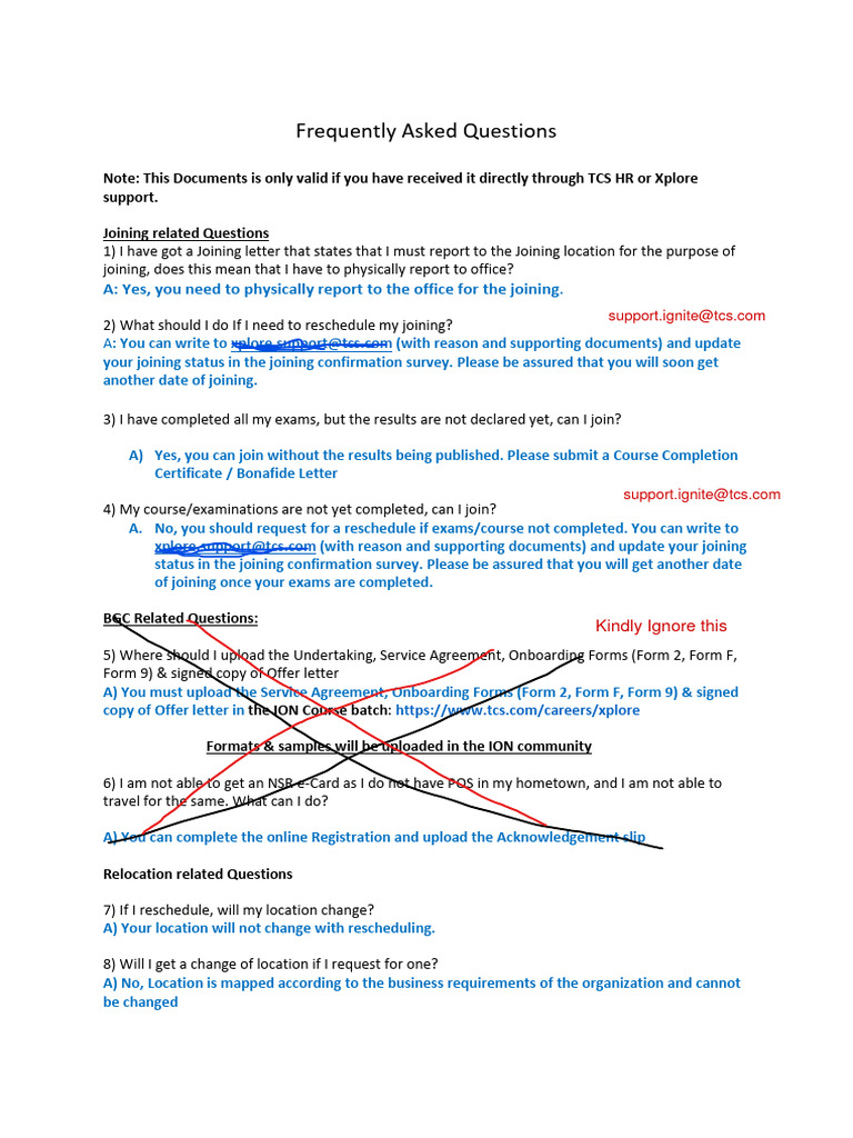 TCS Joining FAQs and Guidelines | PDF