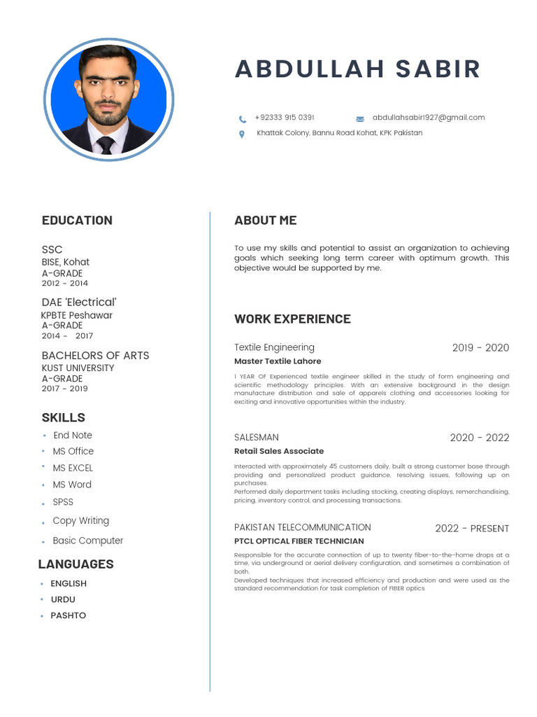 Abdullah Sabir: Textile Engineer Profile | PDF | Art