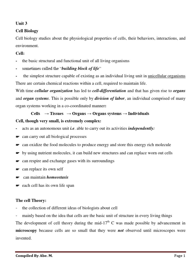 Unity University Unit 3 Cell Biology | Download Free PDF | Cell ...