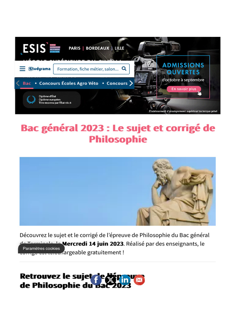 Bac 2023 - Les Sujets Et Corrigés de Philo Sont en Ligne ! | PDF