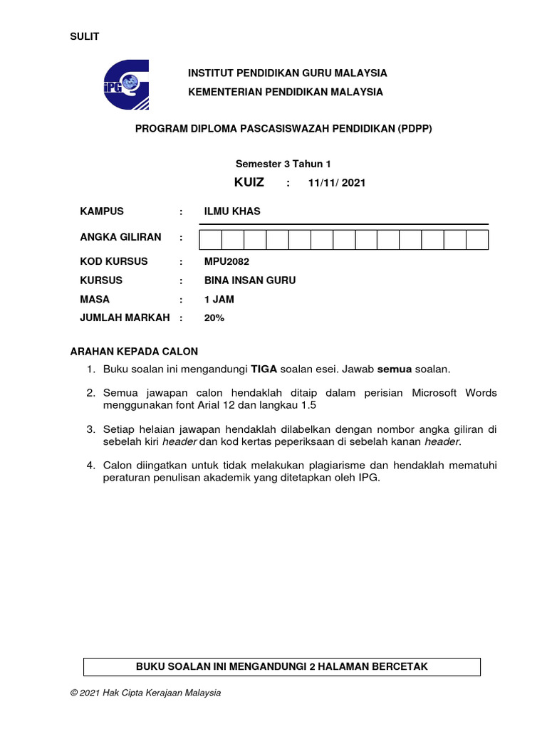 Kuiz Bina Insan Guru | PDF