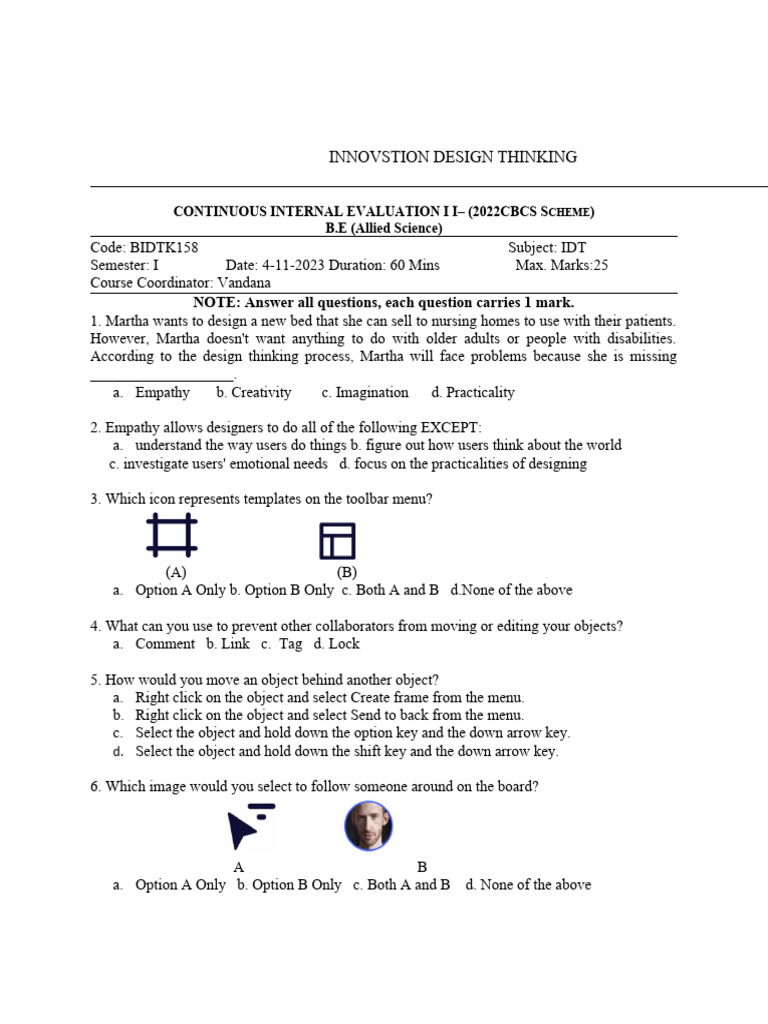 Innovation Design Thinking Model Question Paper | Download Free PDF ...
