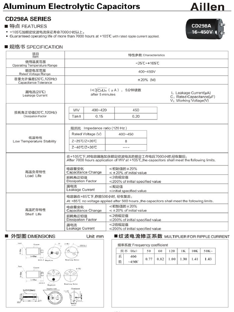 Aillen (Snap-In) CD298A Series | PDF