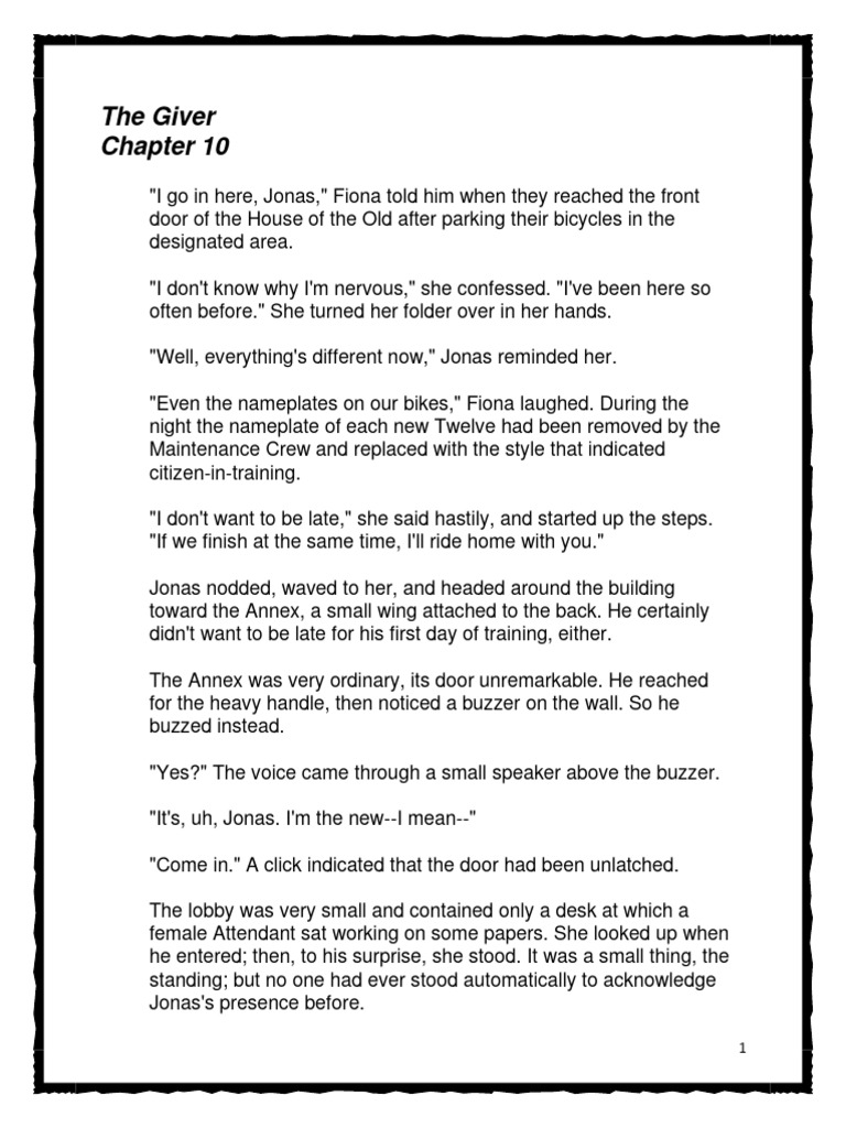 The Giver Chapter 10 | PDF