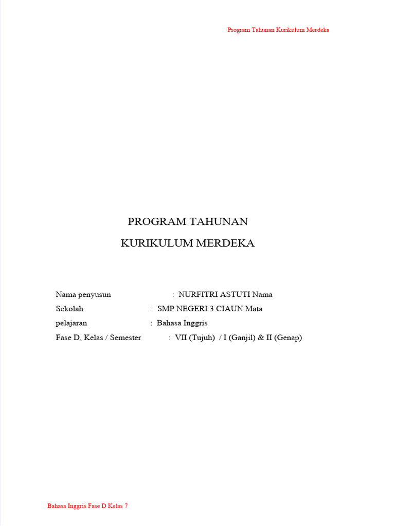 PDF Prota Kurikulum Merdeka 7bingg Compress | PDF