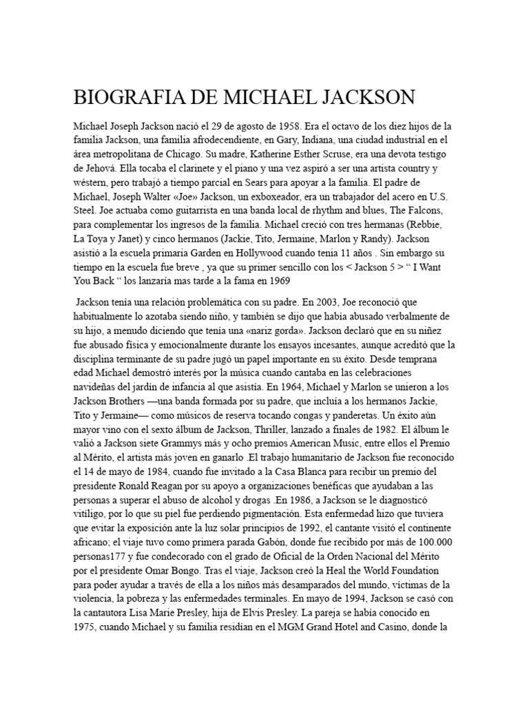Biografia de Michael Jackson | PDF | Michael Jackson