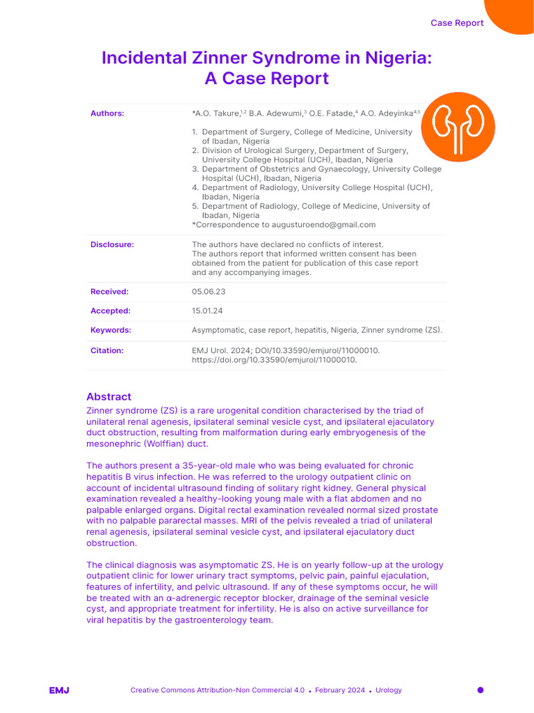 Incidental Zinner Syndrome Case in Nigeria | PDF | Kidney | Medical ...