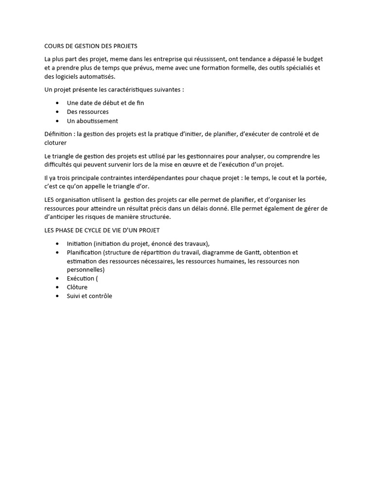COURS DE GESTION DES PROJETS | PDF