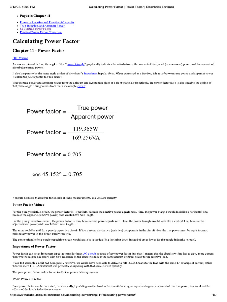 Calculating Power Factor - Power Factor - Electronics Textbook | PDF | Teaching Methods ...