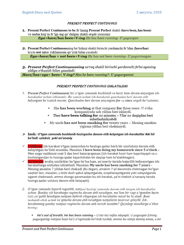 Present Va Past Perfect Continuous | PDF | Grammar | Language Mechanics