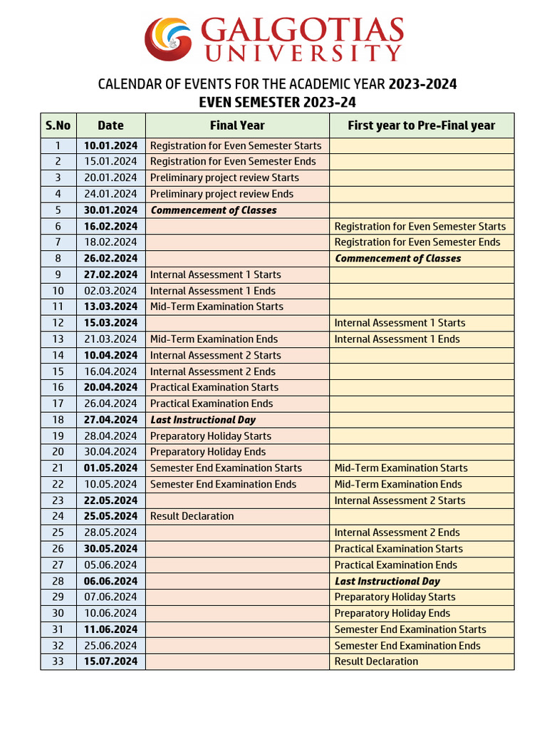 Academic Calendar 2023-2024 Events | PDF