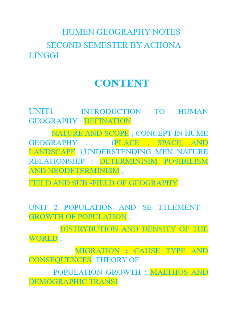 Humen Geography Notes | PDF | Geography | Human Migration