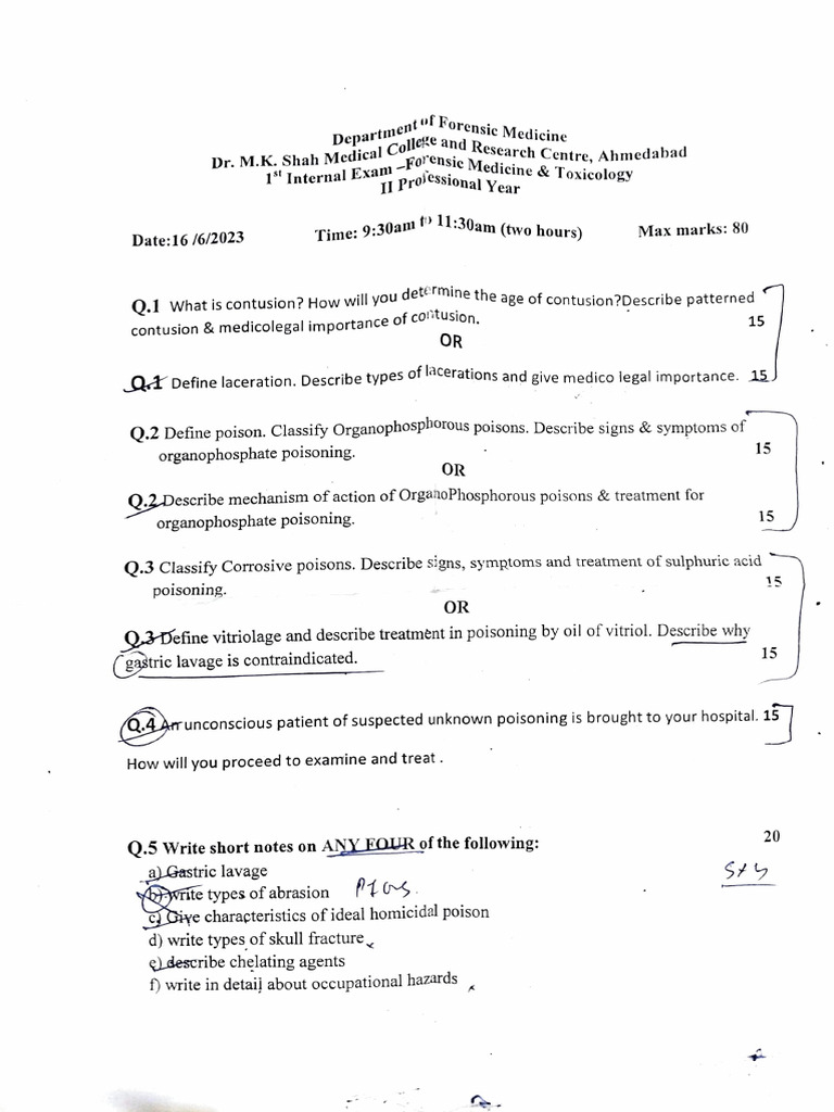 Forensic Medicine & Toxicology Exam Guide | PDF | Anemia | Elisa