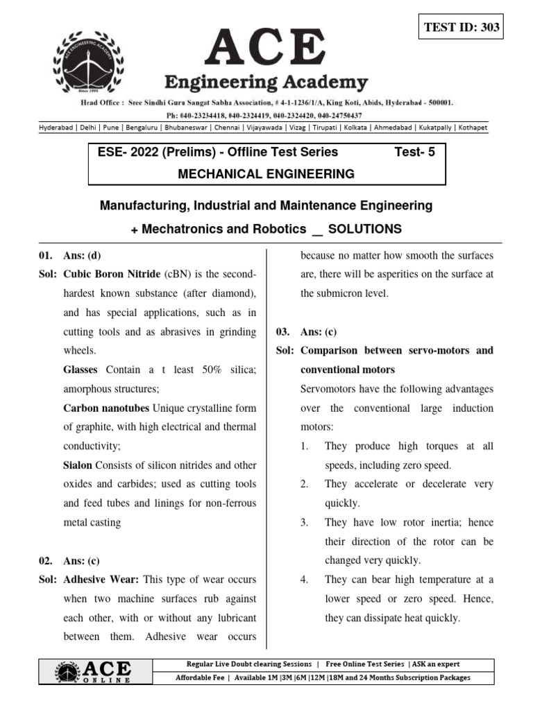 ESE 2022 Ace Academy Test 5 Solutions | PDF | Nondestructive Testing | Wear