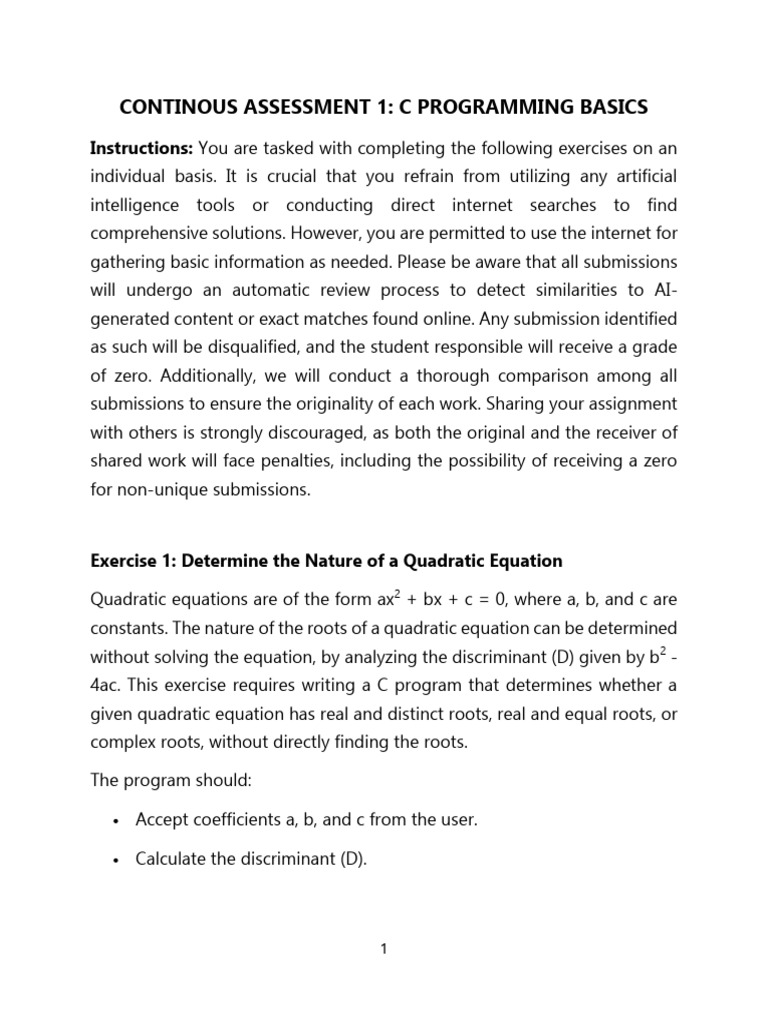 Continous Assessment 1 - C Programming | PDF
