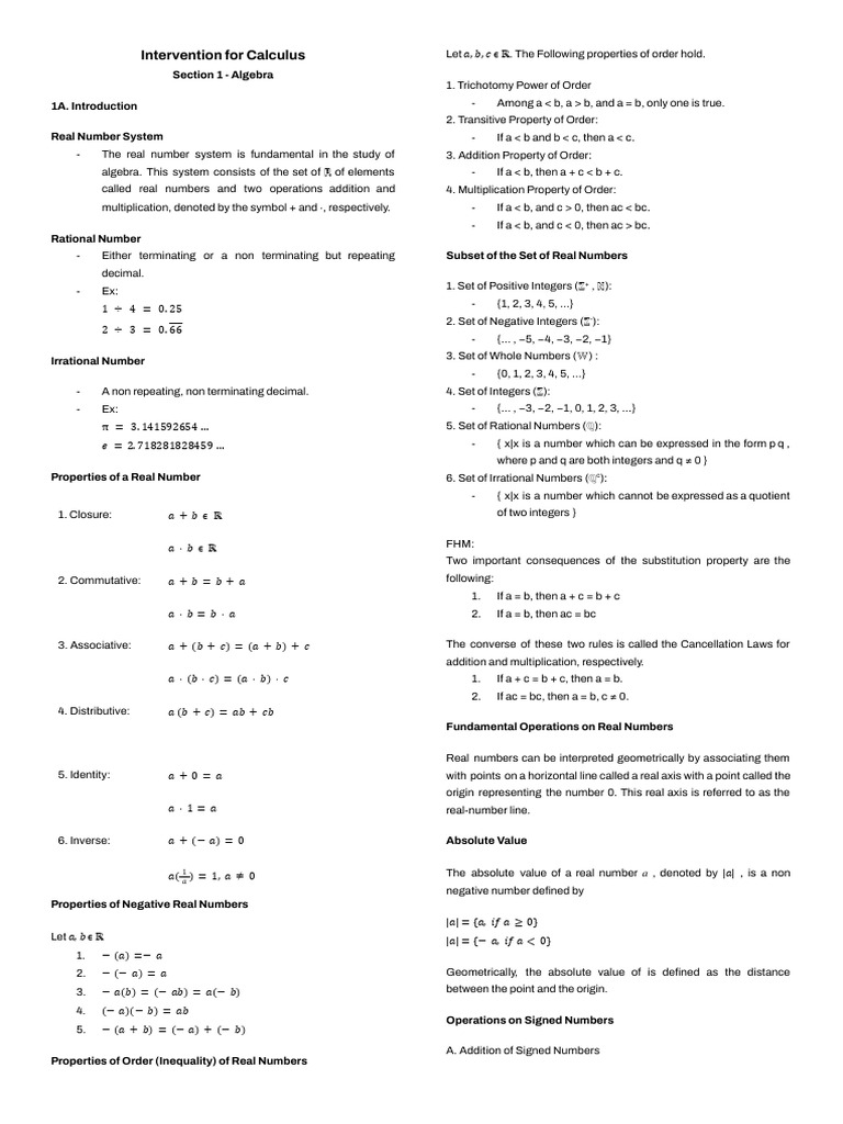 Algebra Fundamentals for Calculus Intervention | PDF | Numbers | Real ...