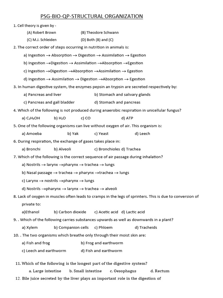Psg-Bio Qp-Structural Organization | Download Free PDF | Digestion ...