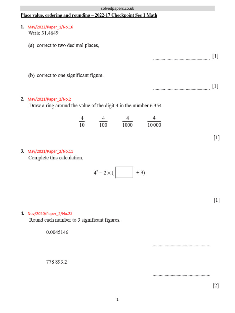 2022 17 Place Value Ordering and Rounding Checkpoint Sec 1 Mathematics | PDF
