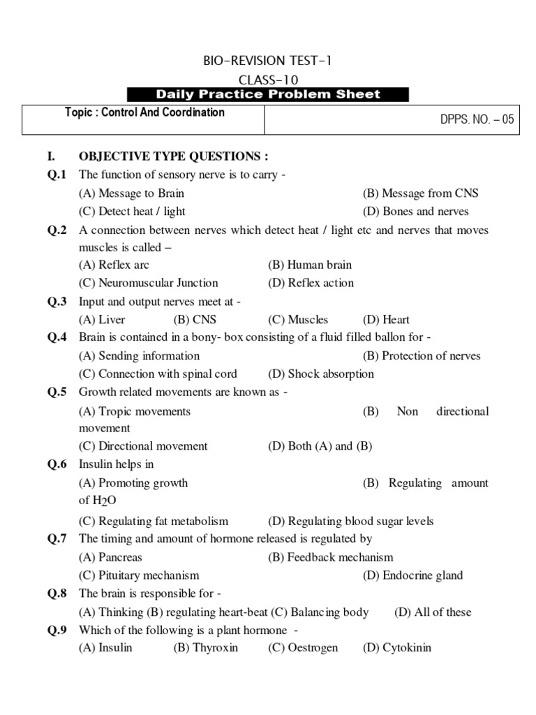 Control & Coordination-TEST-1 | PDF | Neuron | Axon