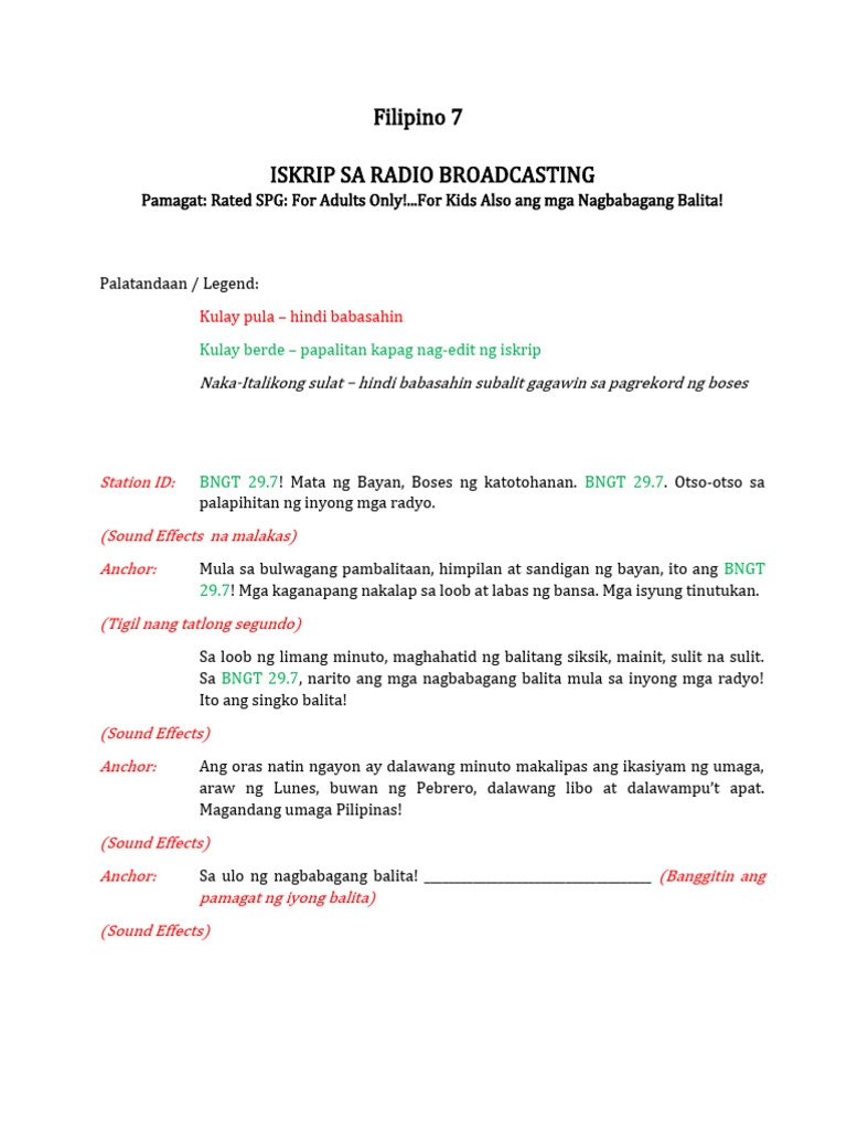 Pormat Sa Iskrip NG Radio Broadcasting Group 2 | PDF