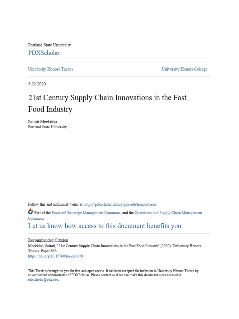 21st Century Supply Chain Innovations in The Fast Food Industry | PDF ...