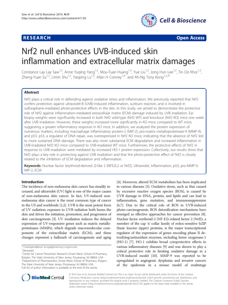 Nrf2 Null Enhances UVB-induced Skin Inflammation and Extracellular Matrix Damages | PDF ...