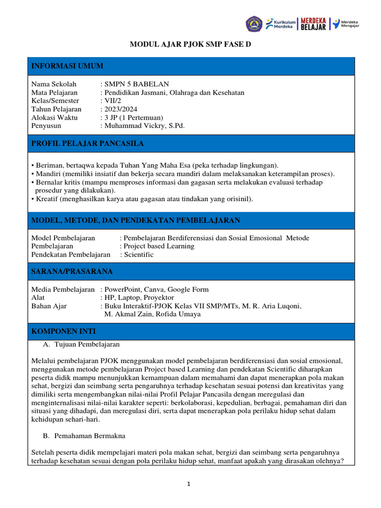 Modul PJOK: Pola Makan Sehat | PDF | Kesehatan Holistik