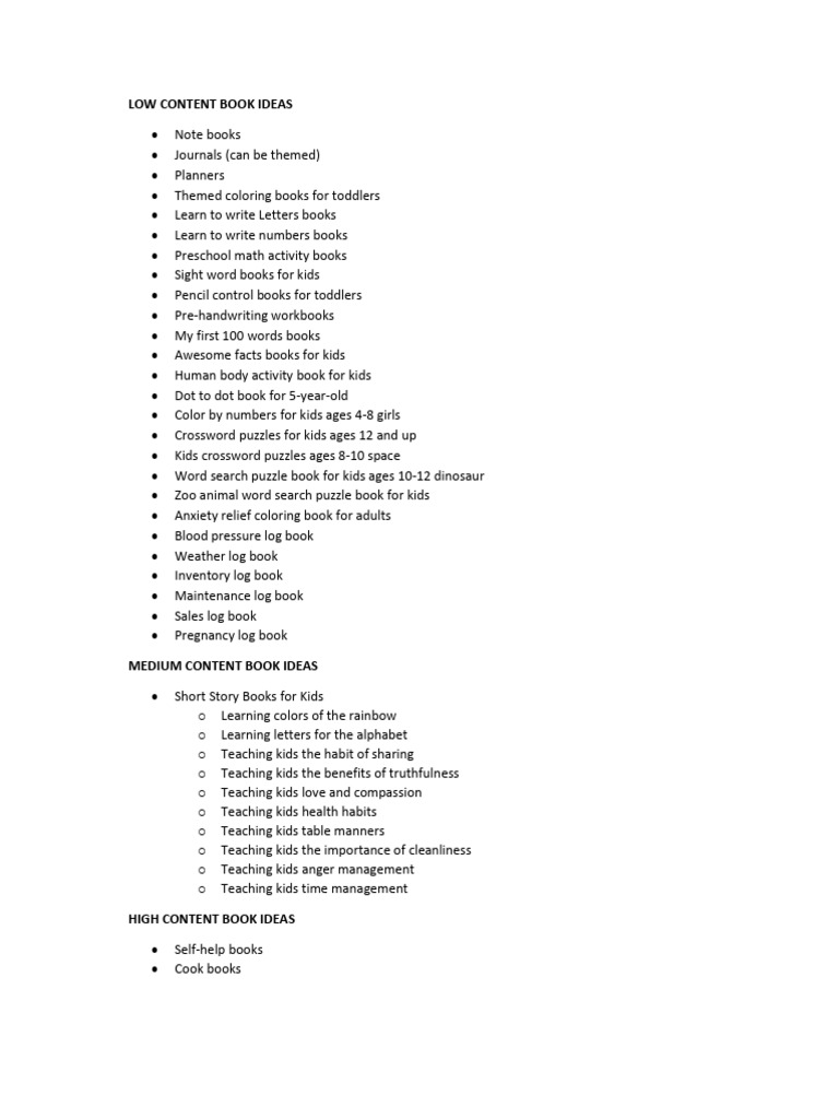 AMAZON KDP Book Ideas | PDF | Books | Amazon Kindle