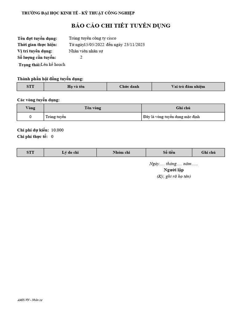 Bao Cao Chi Tiet Tuyen Dung | PDF