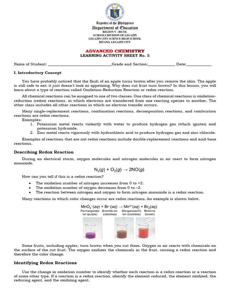 2ND QTR Lesson 5 Redox | PDF | Redox | Chemical Reactions