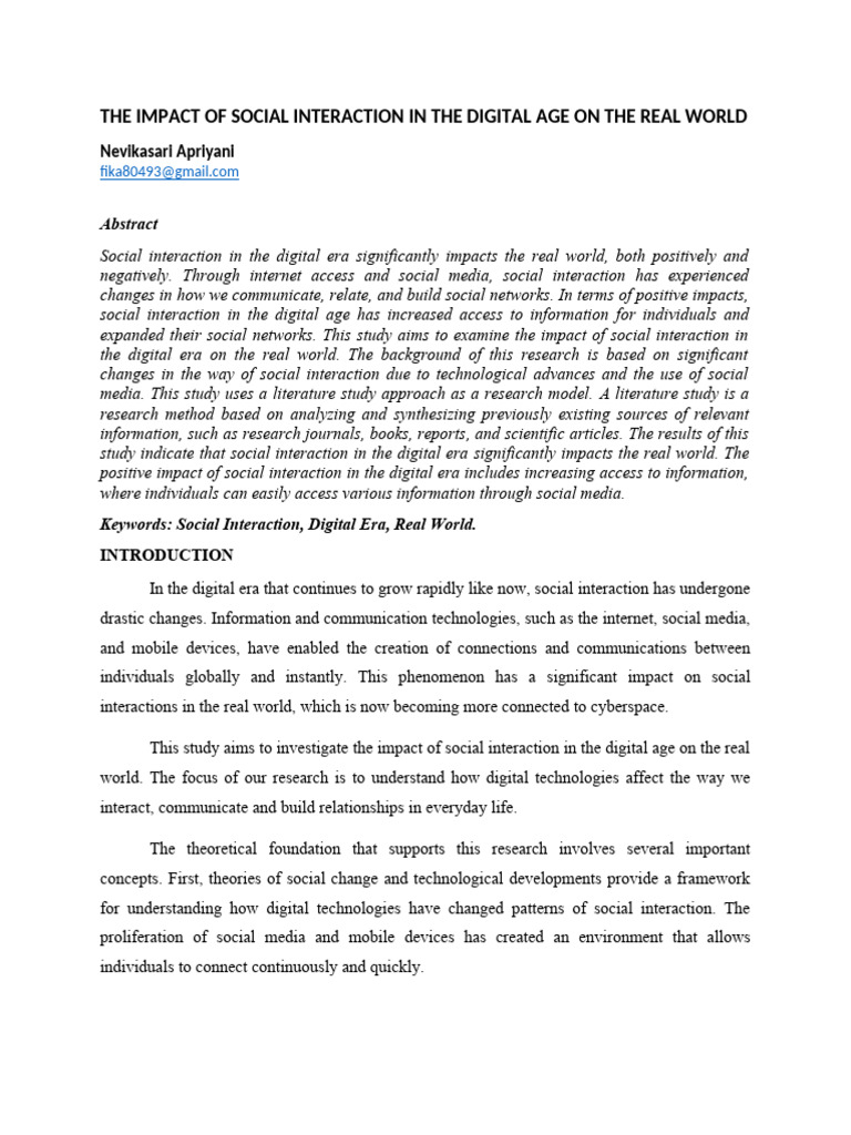 The Impact of Social Interaction in The Digital Age On The Real World ...