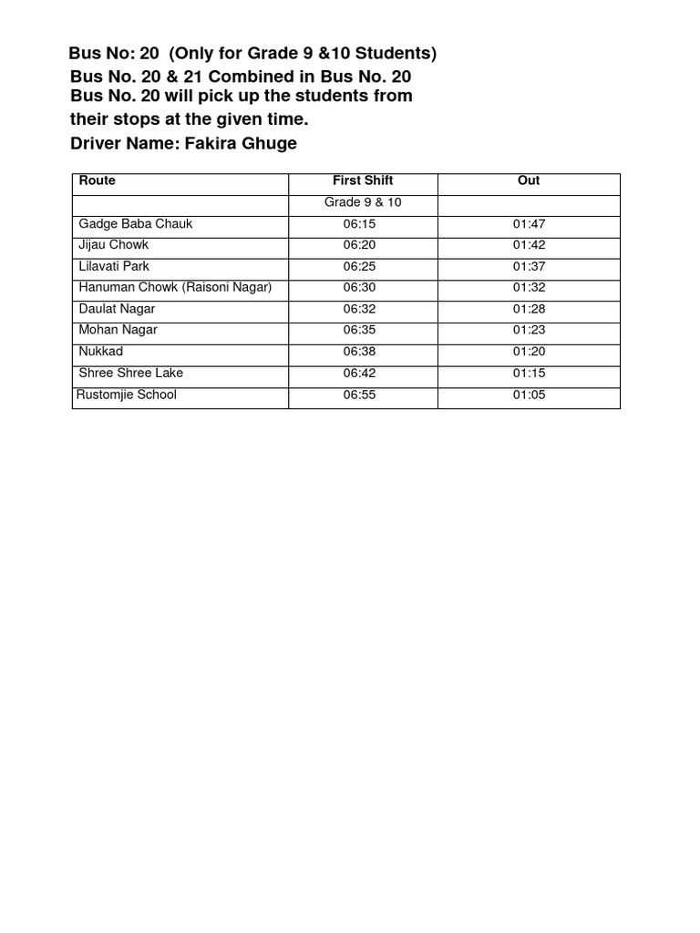 Bus No. 20 & 21 Combine Bus No.20 | PDF