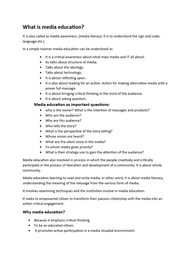 What Is Media Education | PDF | Mass Media | Information