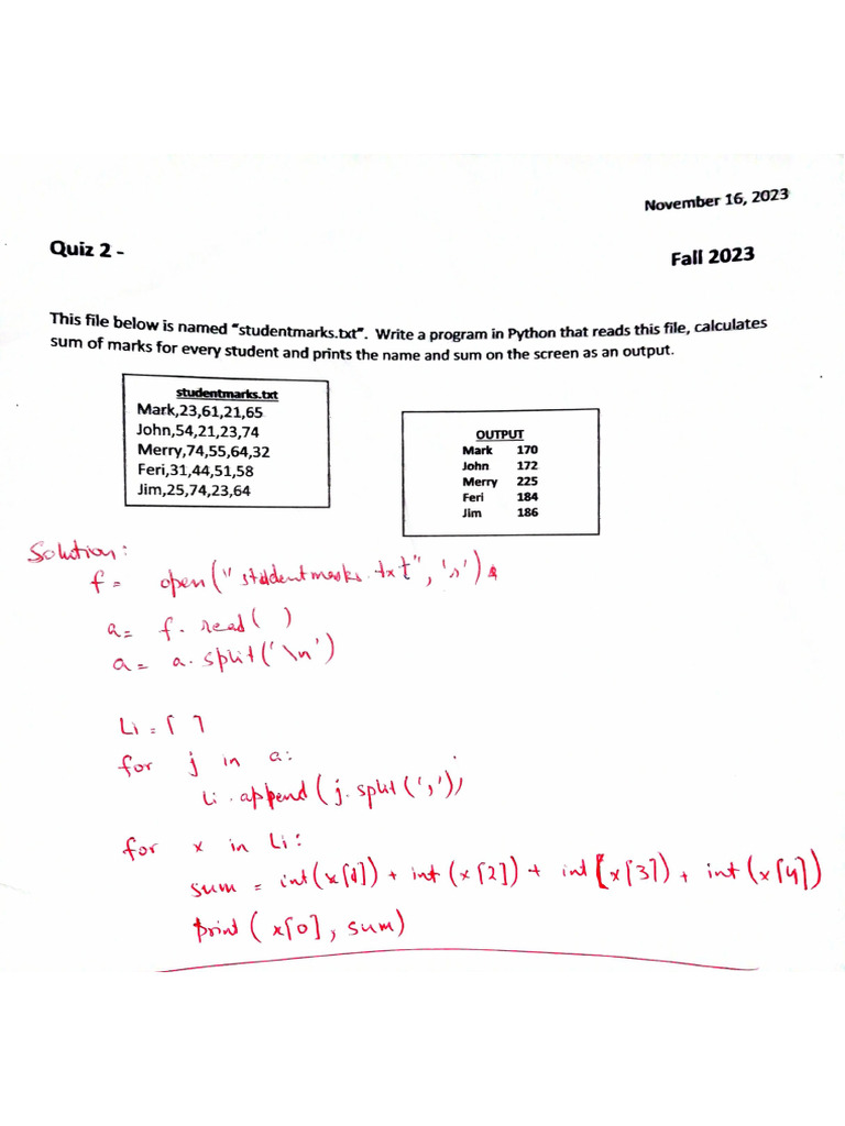 Quiz 2 solution | PDF