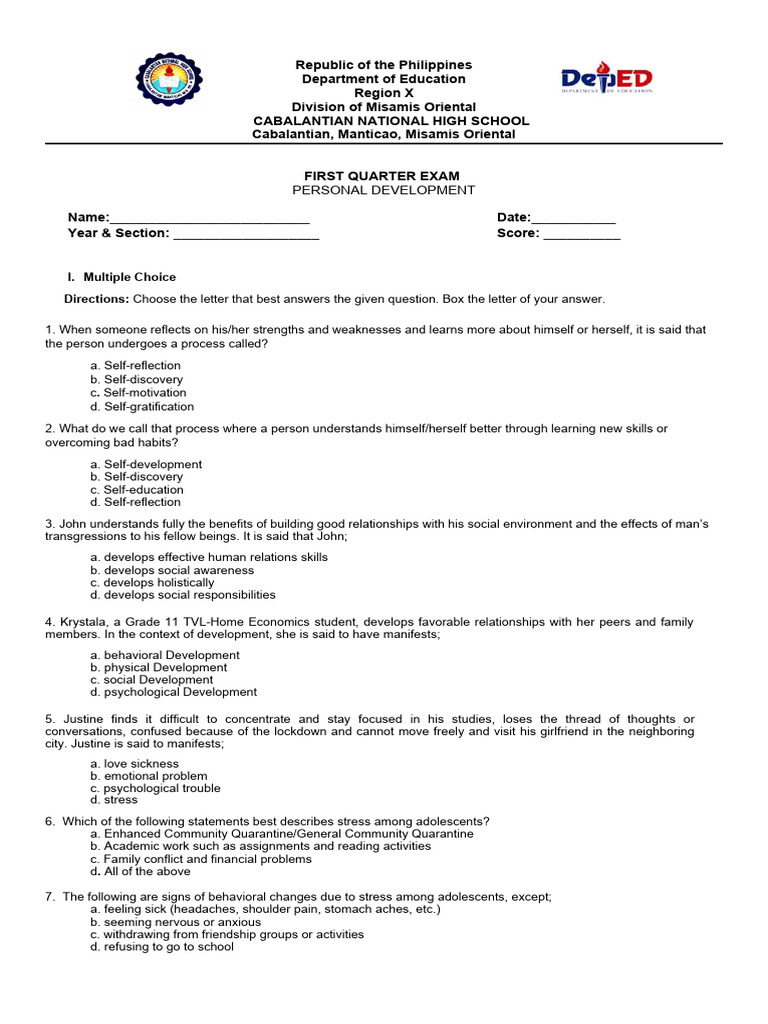 1st Quarter-Per Dev | PDF | Handedness | Stress (Biology)