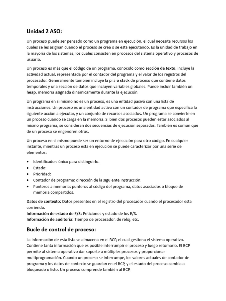 Unidad 2 Aso Resumen | Descargar gratis PDF | Proceso (Computación) | Hilo (Computación)