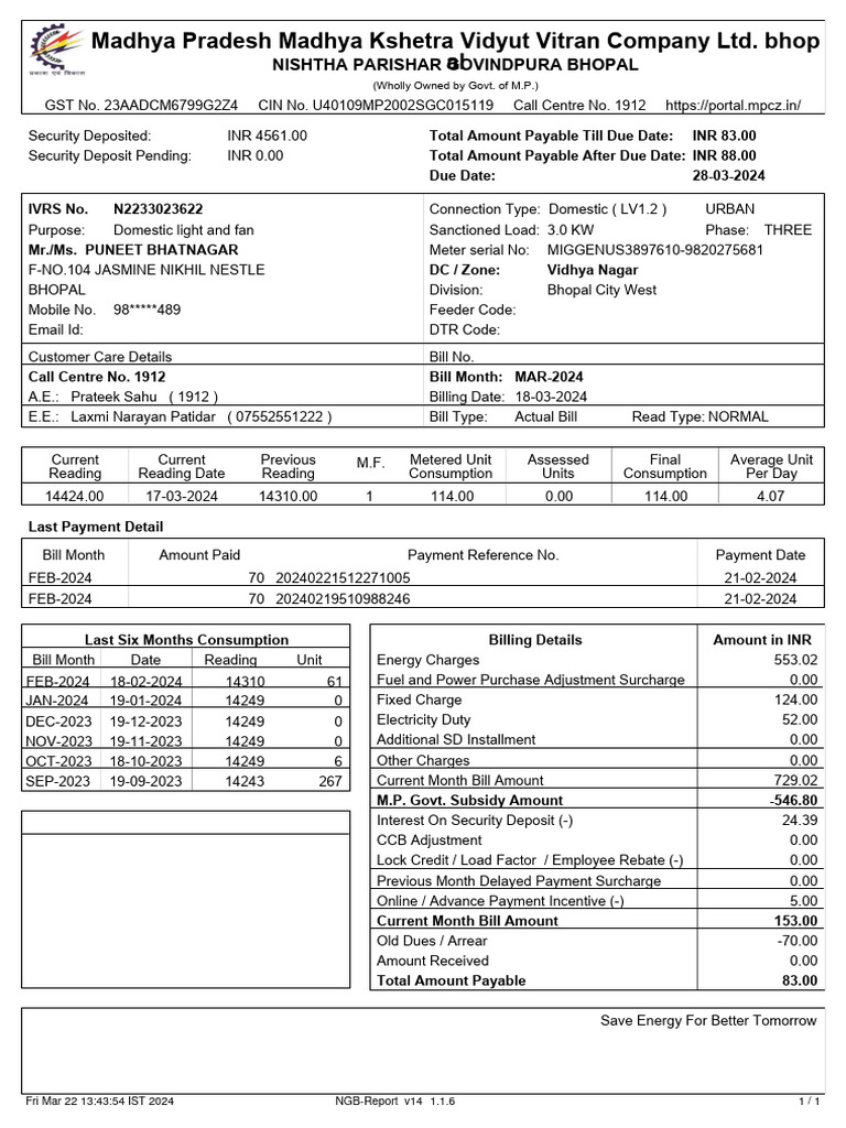 Bill Calculation | PDF