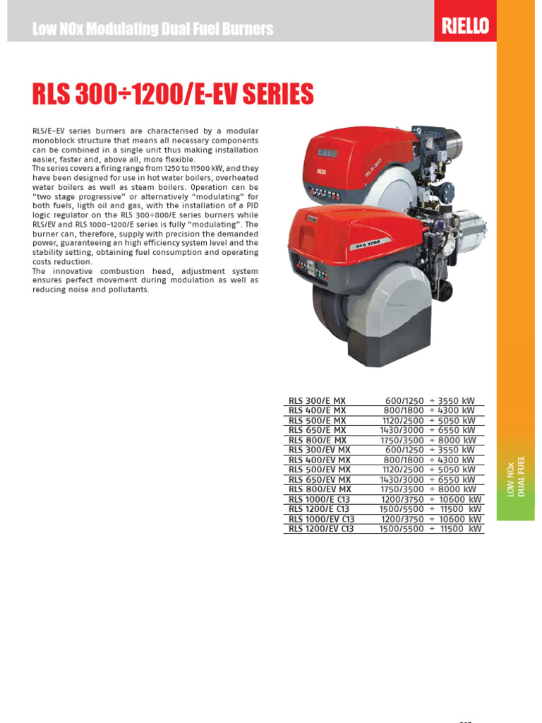 Riello Catalogo Quemador Gas Diesel Serie Rls 300 1200 e Ev | PDF ...