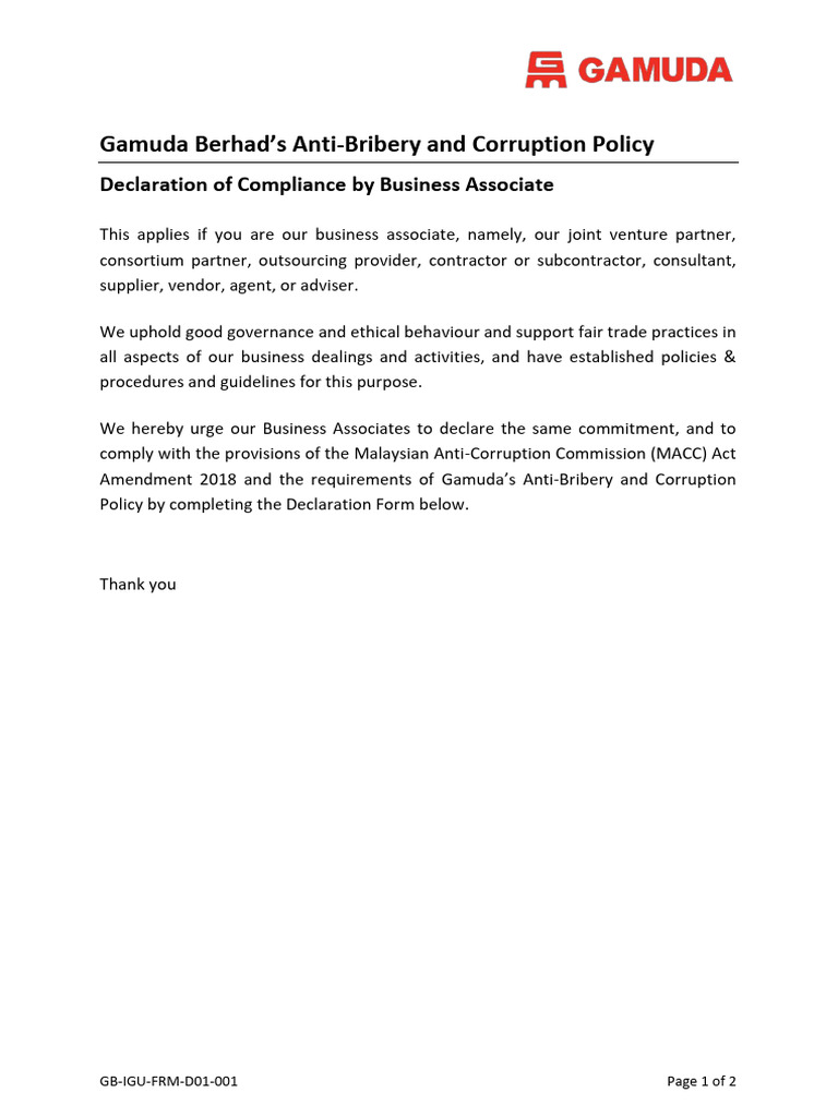 Anti-Bribery and Corruption Policy | PDF