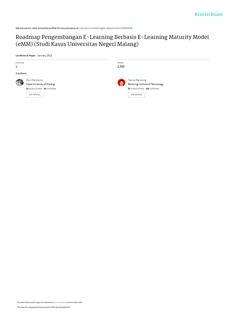 Roadmap Pengembangan E-Learning Berbasis E-Learning Maturity Model (eMM) (Studi Kasus ...
