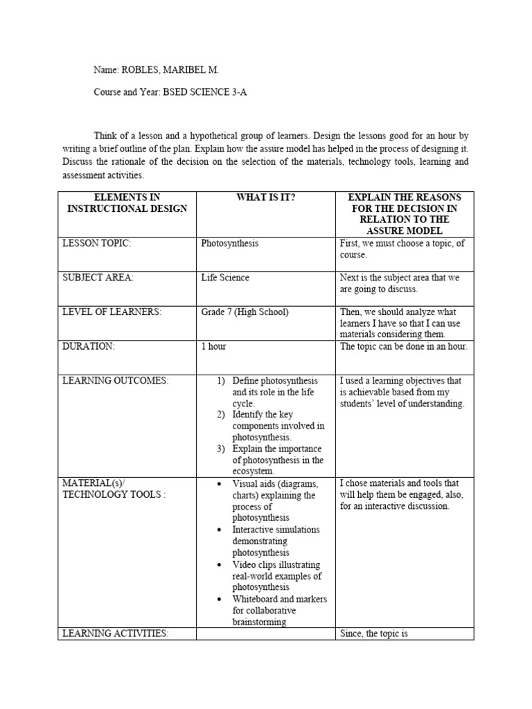 Photosynthesis Lesson Plan for Grade 7 | PDF | Learning | Education Theory