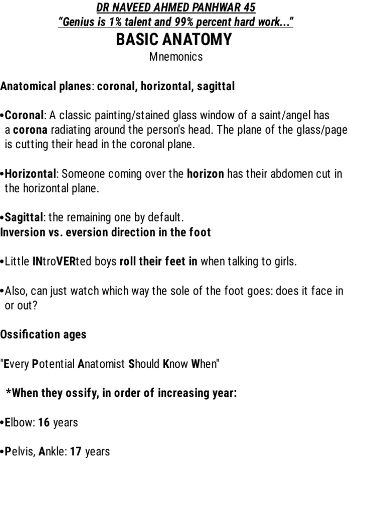 Anatomy Mnemonics-1 | PDF | Human Leg | Thumb