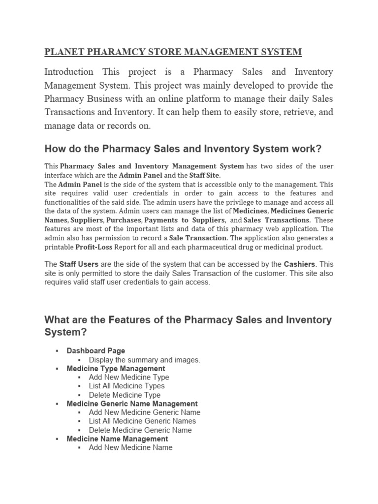 Planet Pharamcy Store Management System | PDF | Pharmacy | Generic Drug