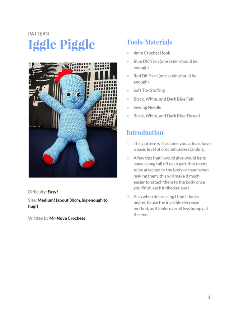 Iggle Piggle Crochet Pattern | PDF | Crochet | Yarn
